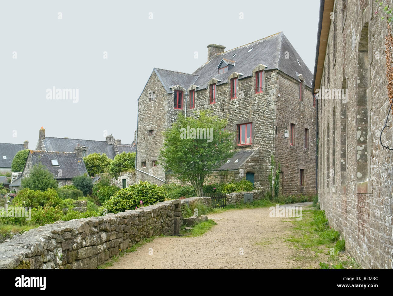 street view of Locronan, a idyllic medieval village in Brittany, France ...