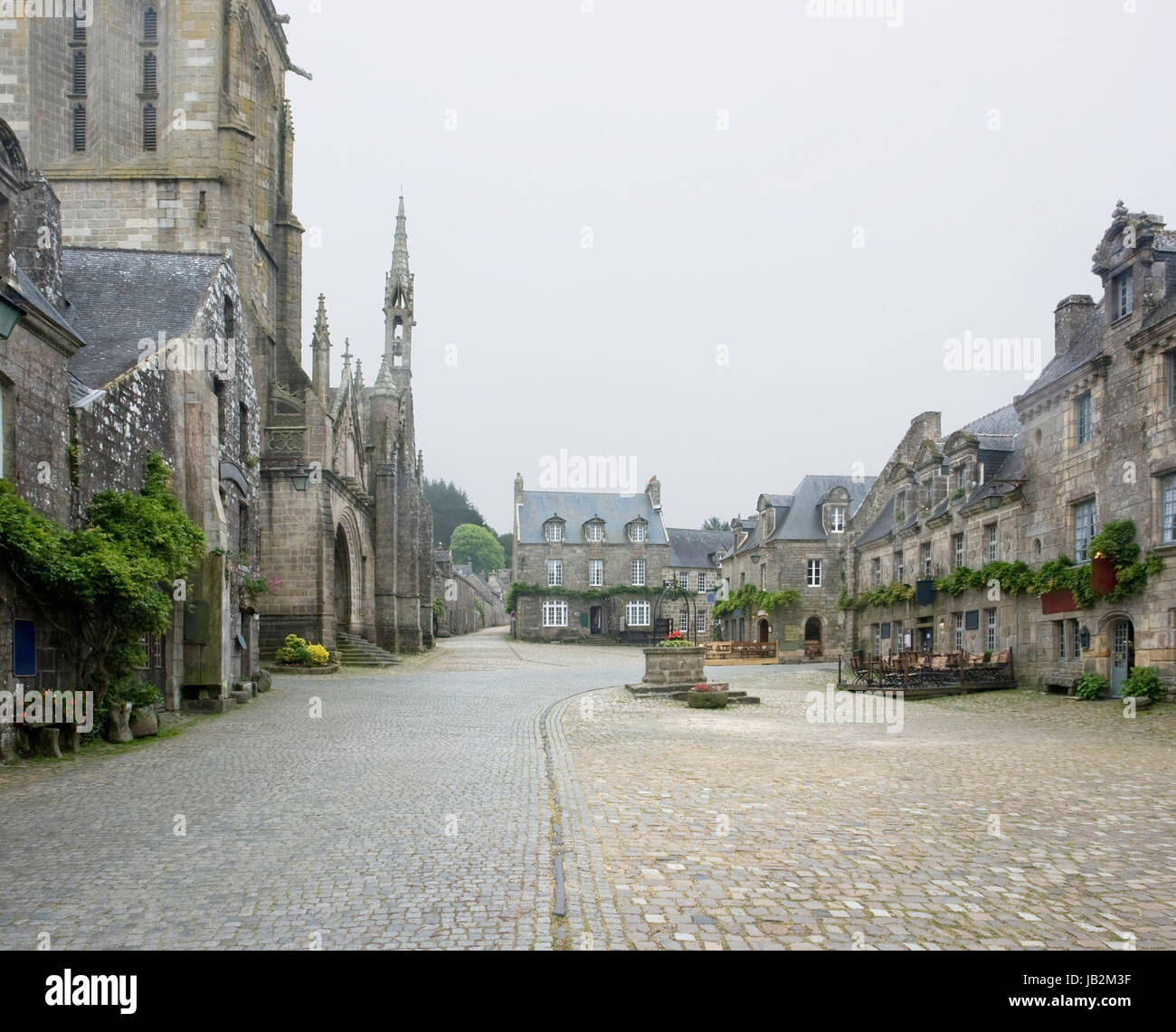 street view of Locronan, a idyllic medieval village in Brittany, France ...