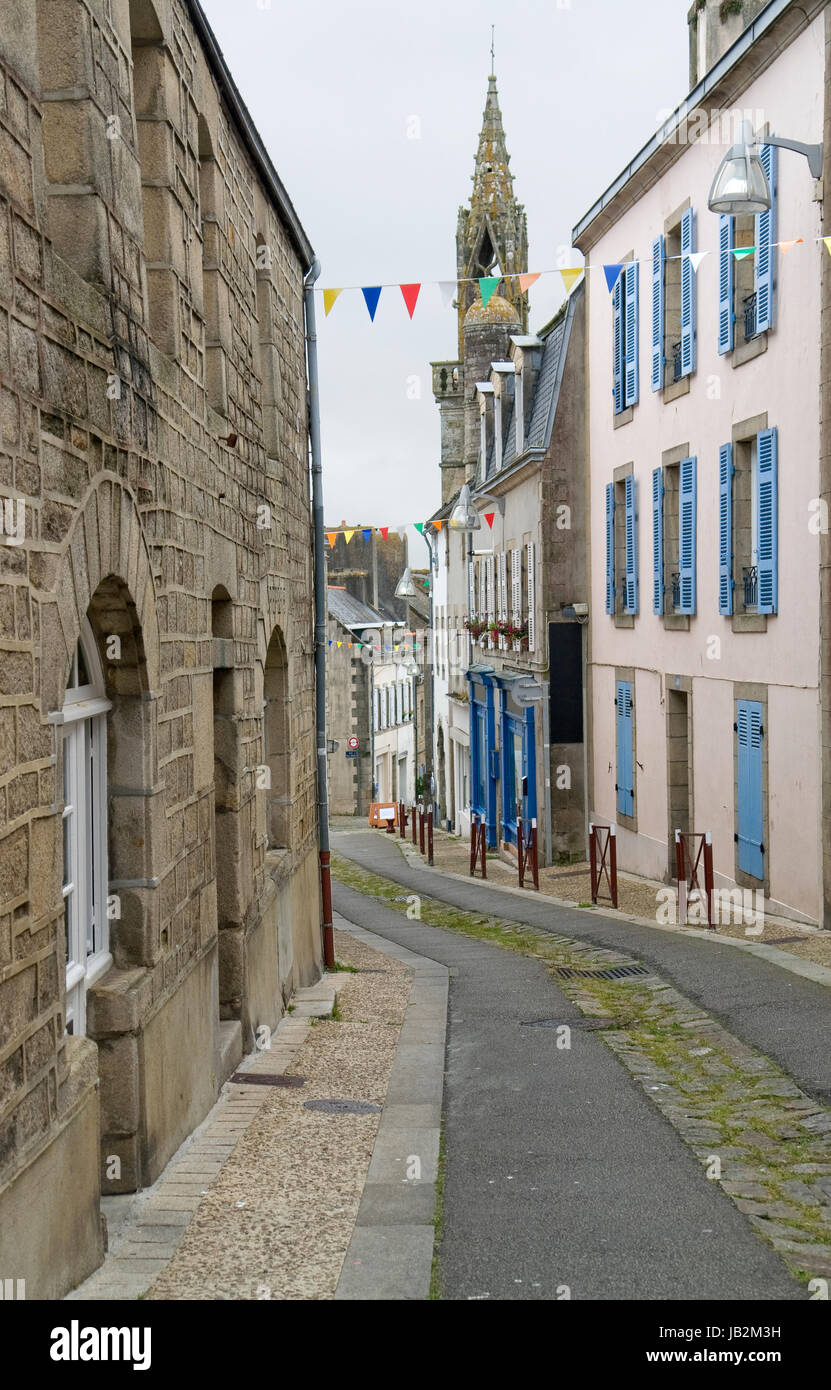 street view of Locronan, a idyllic medieval village in Brittany, France ...