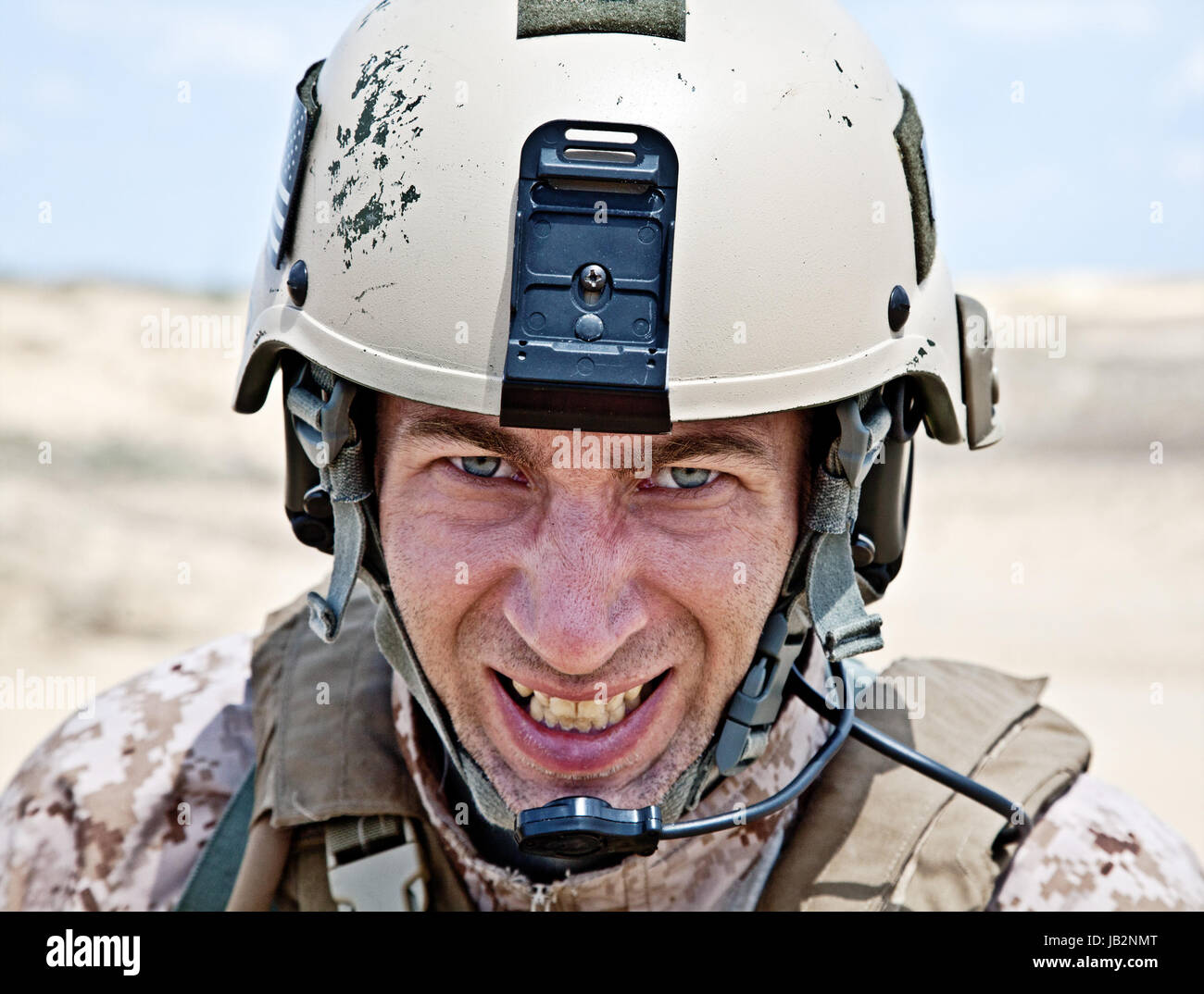 Scary face of US marine in the MARPAT uniform showing teeth Stock Photo ...