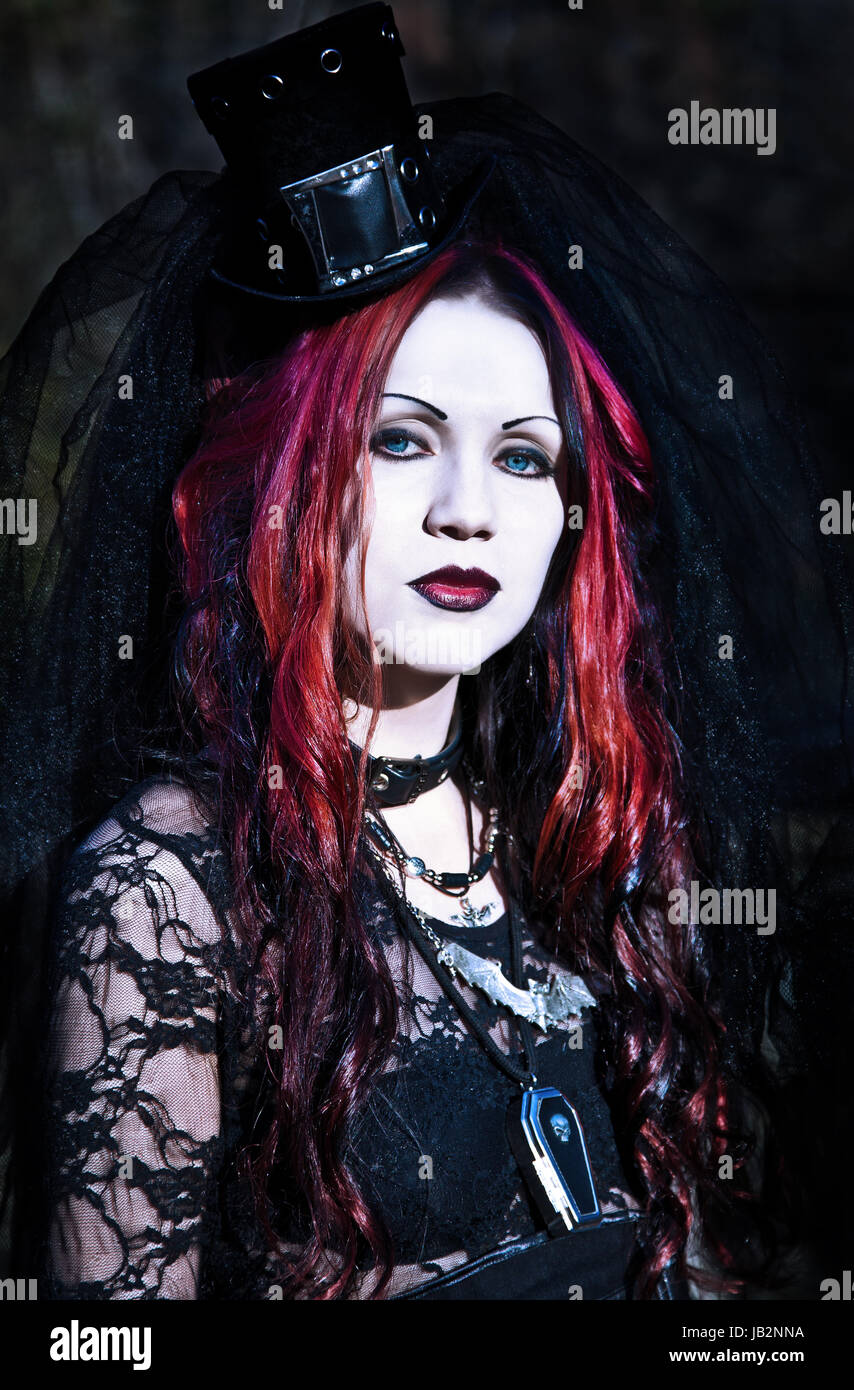 Young goth girl with a red hair Stock Photo - Alamy