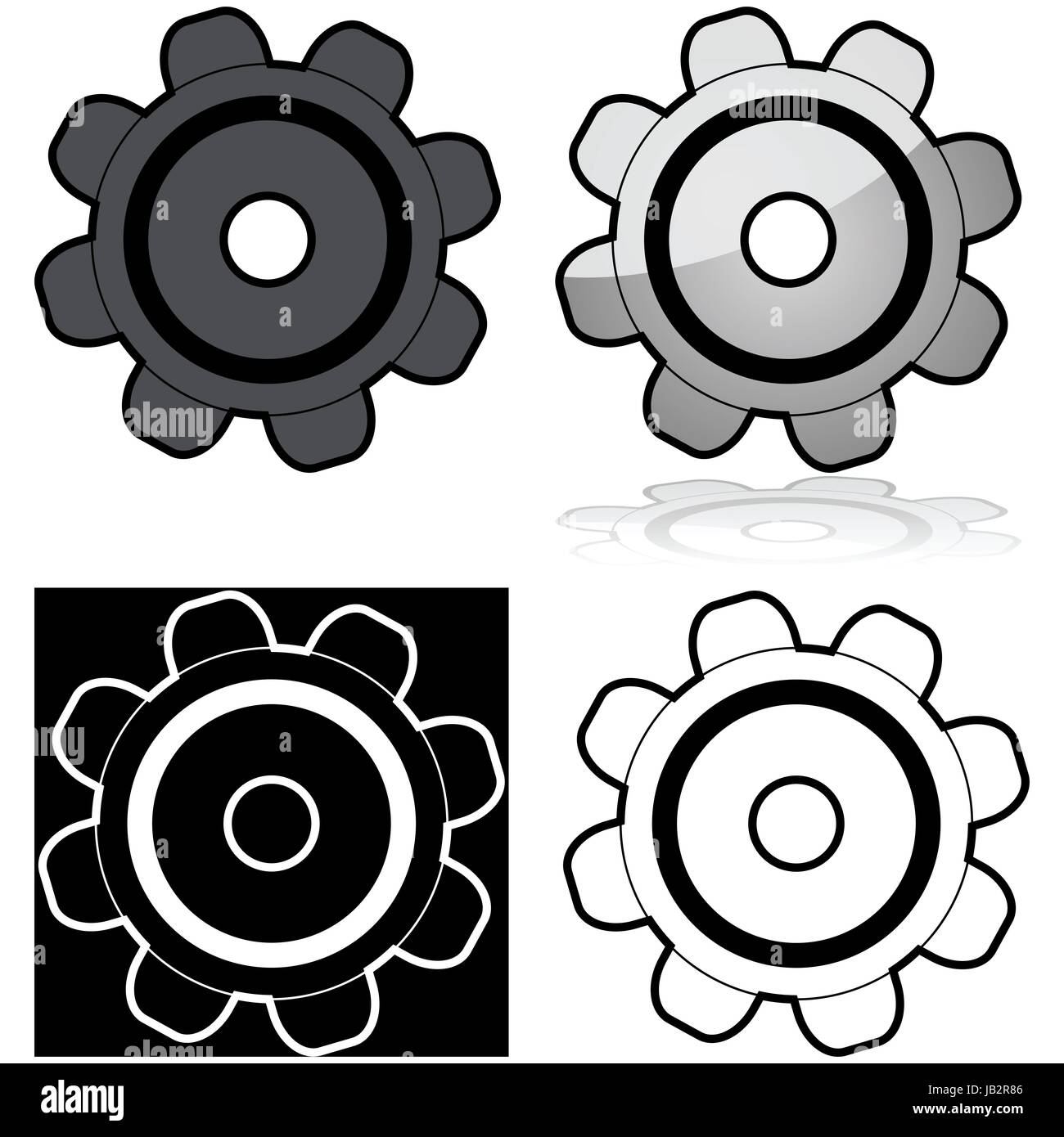 Illustration showing gear in different graphic styles Stock Photo - Alamy