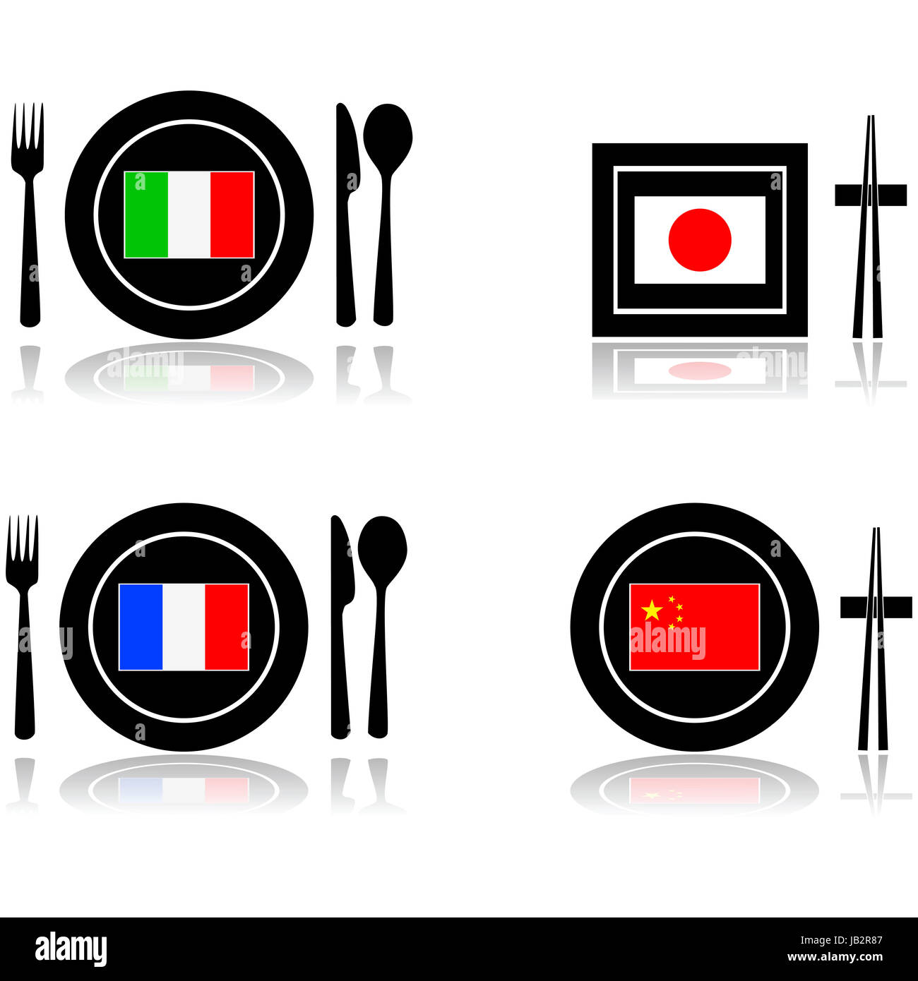 Icons for international food and restaurants: Italian, French, Japanese ...
