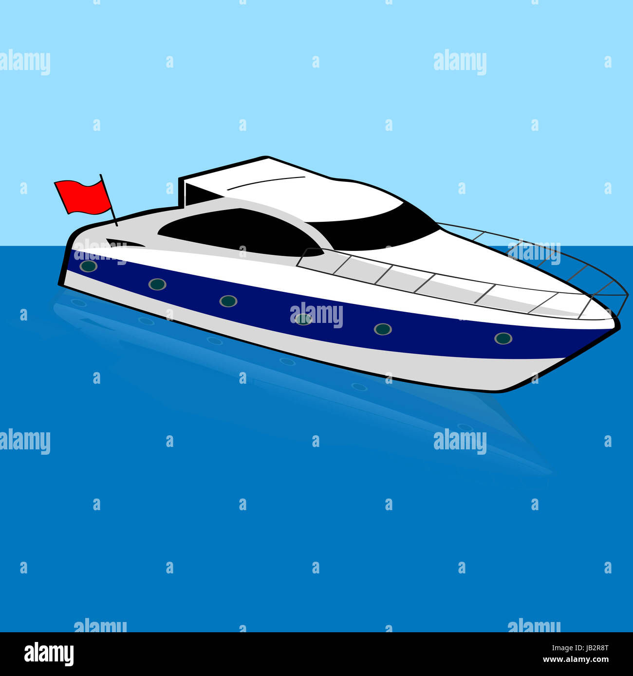 Cartoon illustration of a speed boat anchored on a calm spot Stock ...