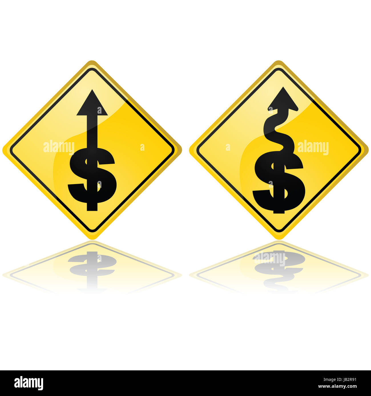 Concept traffic signs showing a straight arrow going up from a dollar ...
