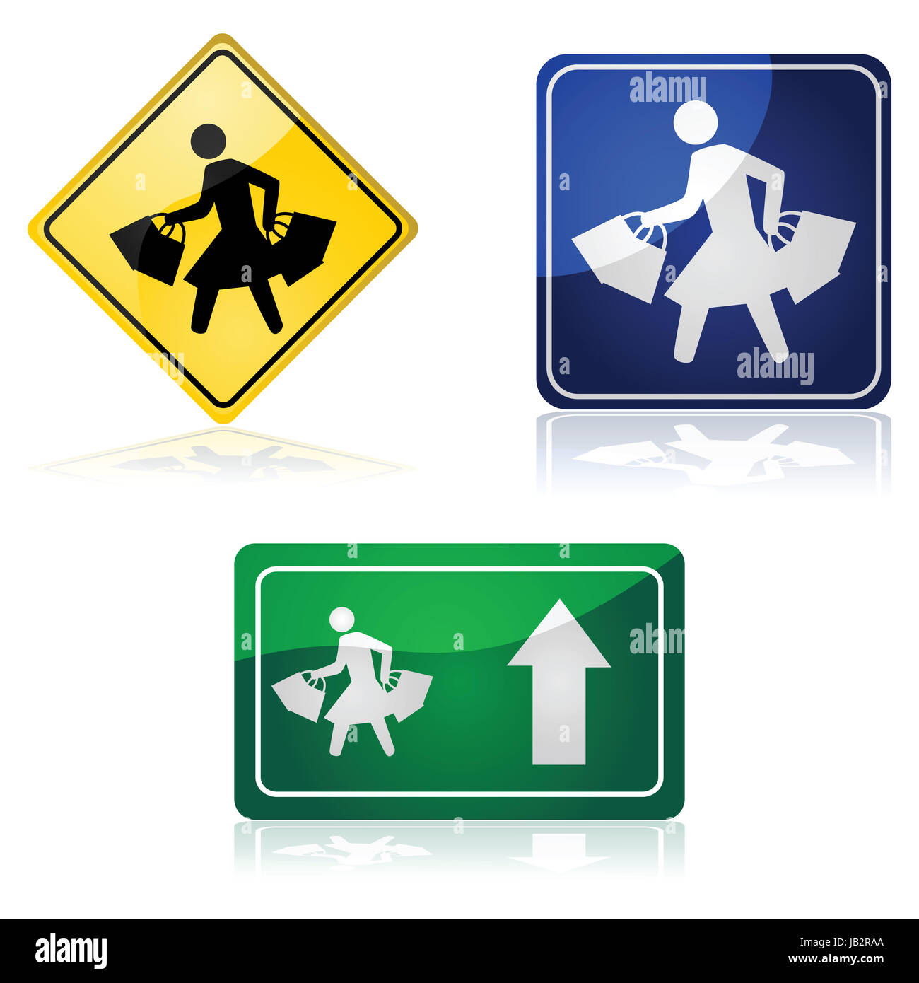 Traffic signs showing a woman carrying shopping bags Stock Photo - Alamy