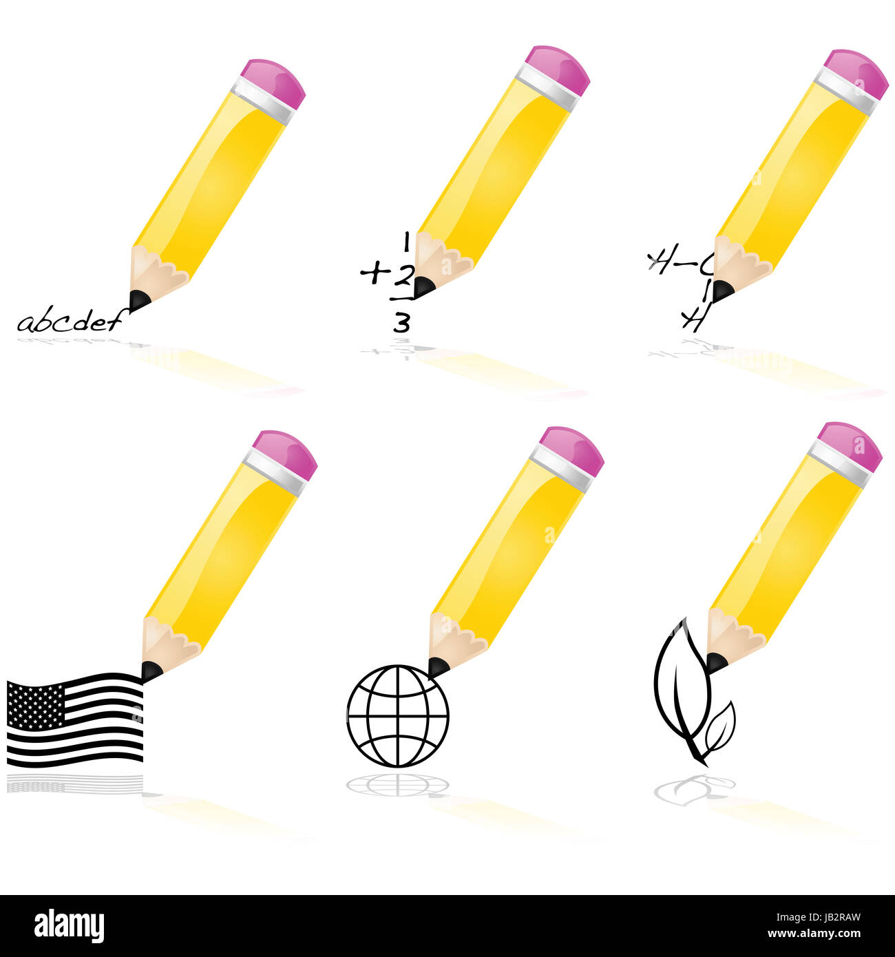 Illustration showing a pencil writing different school subjects Stock ...
