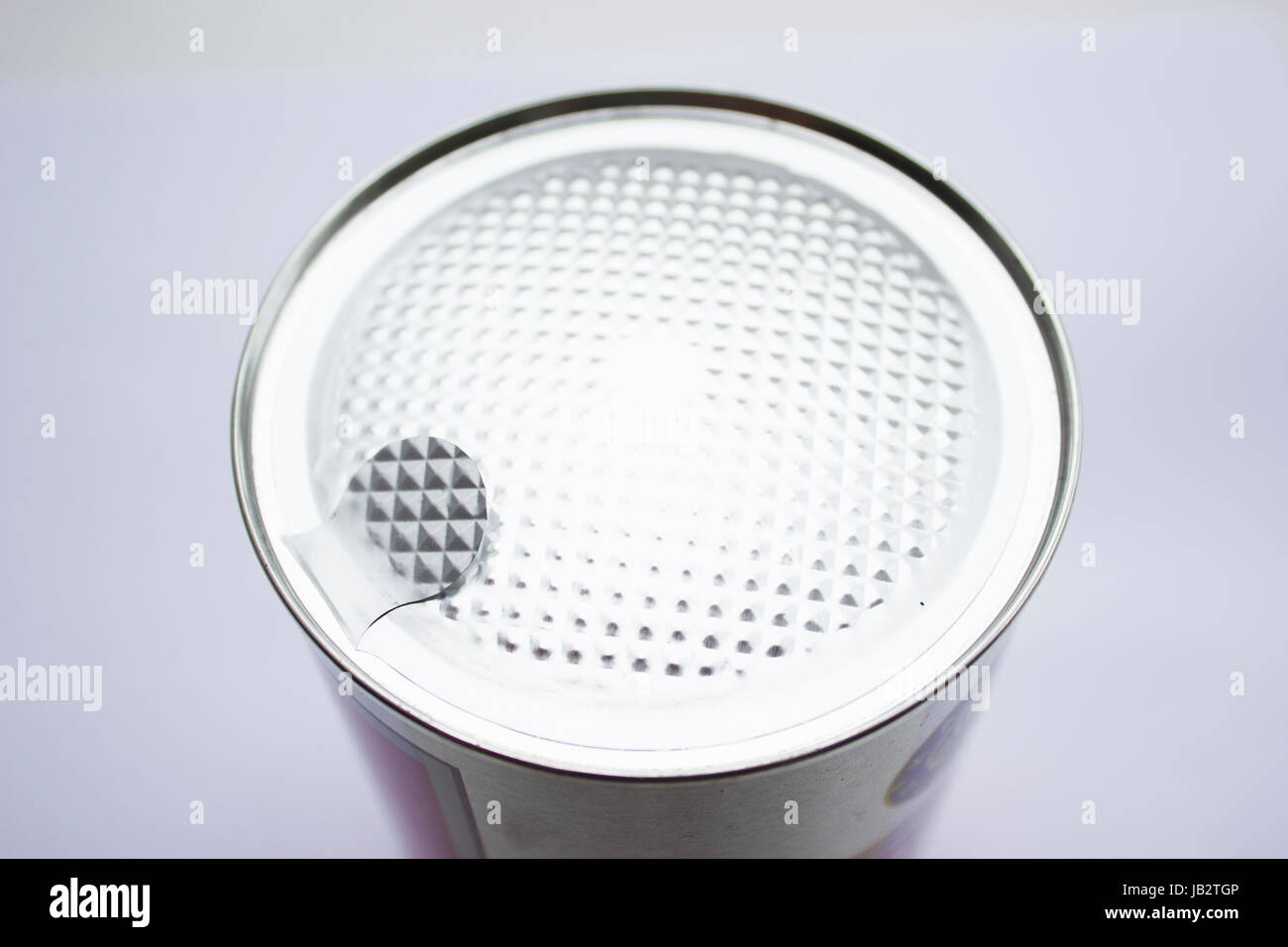 Silver colored can with sealed top on a white background Stock Photo ...