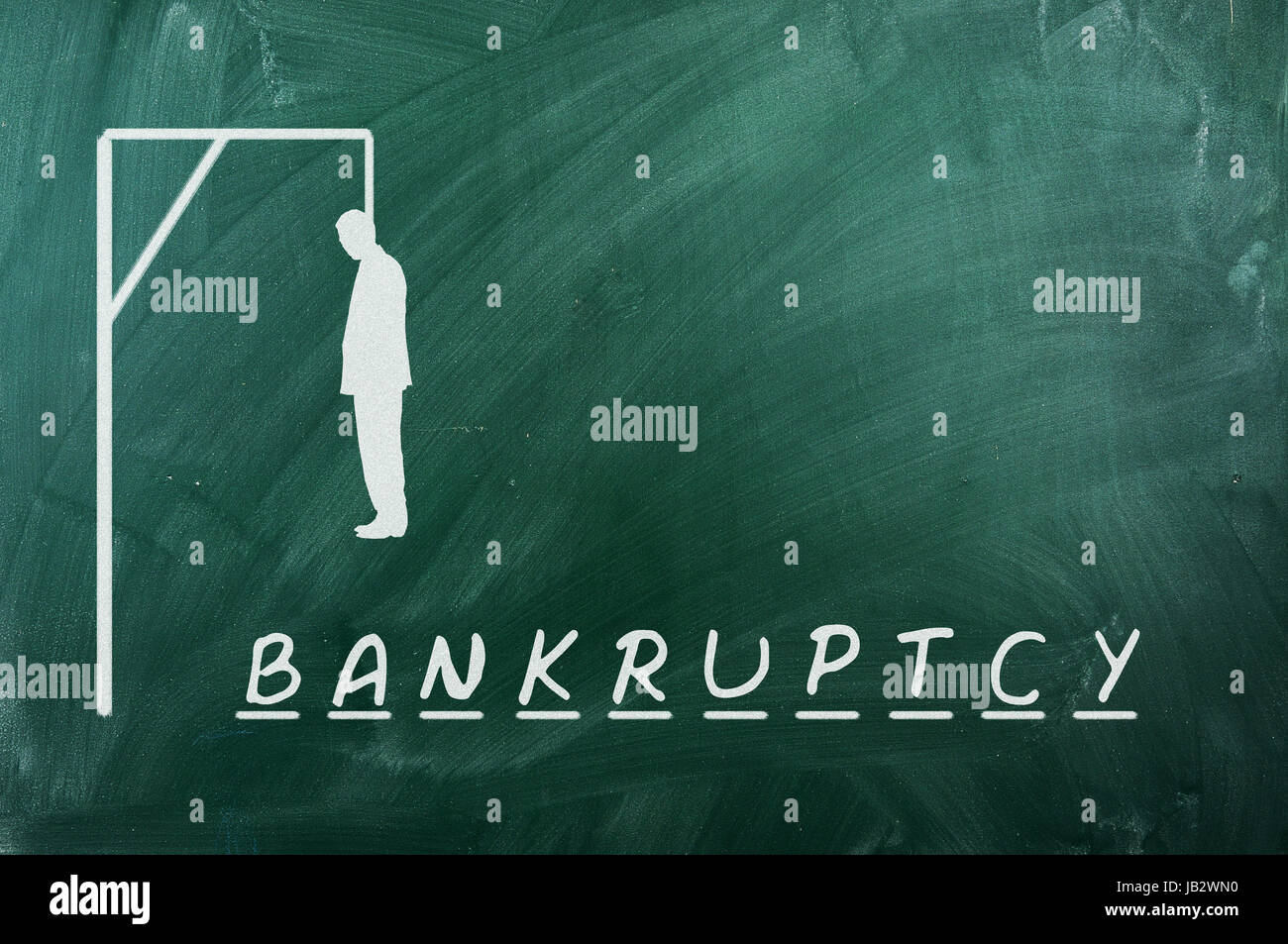 Hangman game on green chalkboard ,concept of bankruptcy Stock Photo - Alamy