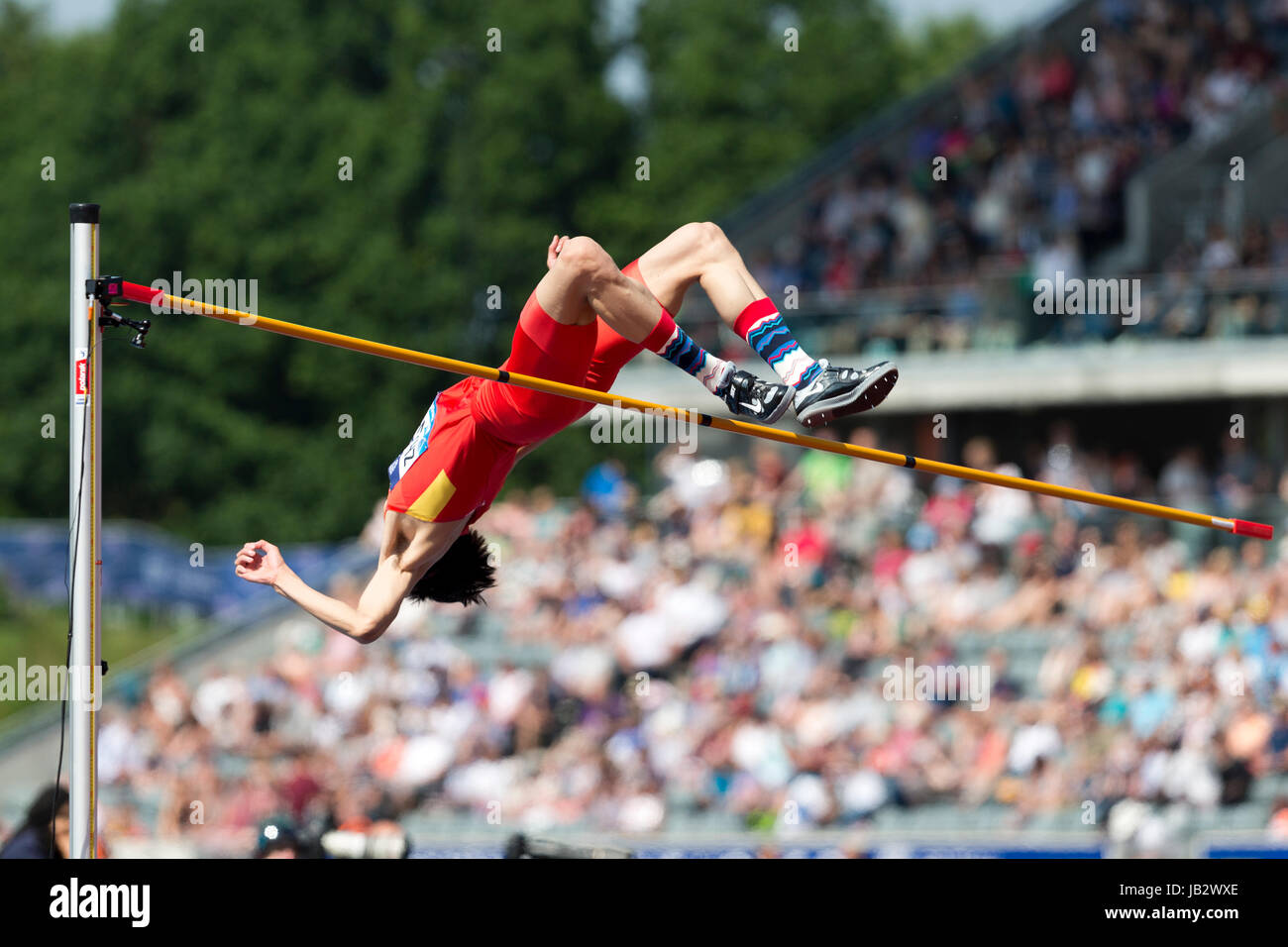 Guowei ZHANG competing in the men's high jump at the 2016 Diamond ...