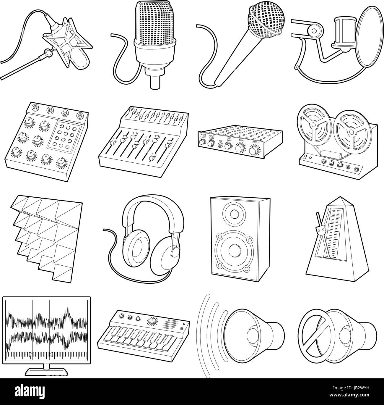 Recording studio symbols icons set, outline style Stock Vector Image ...