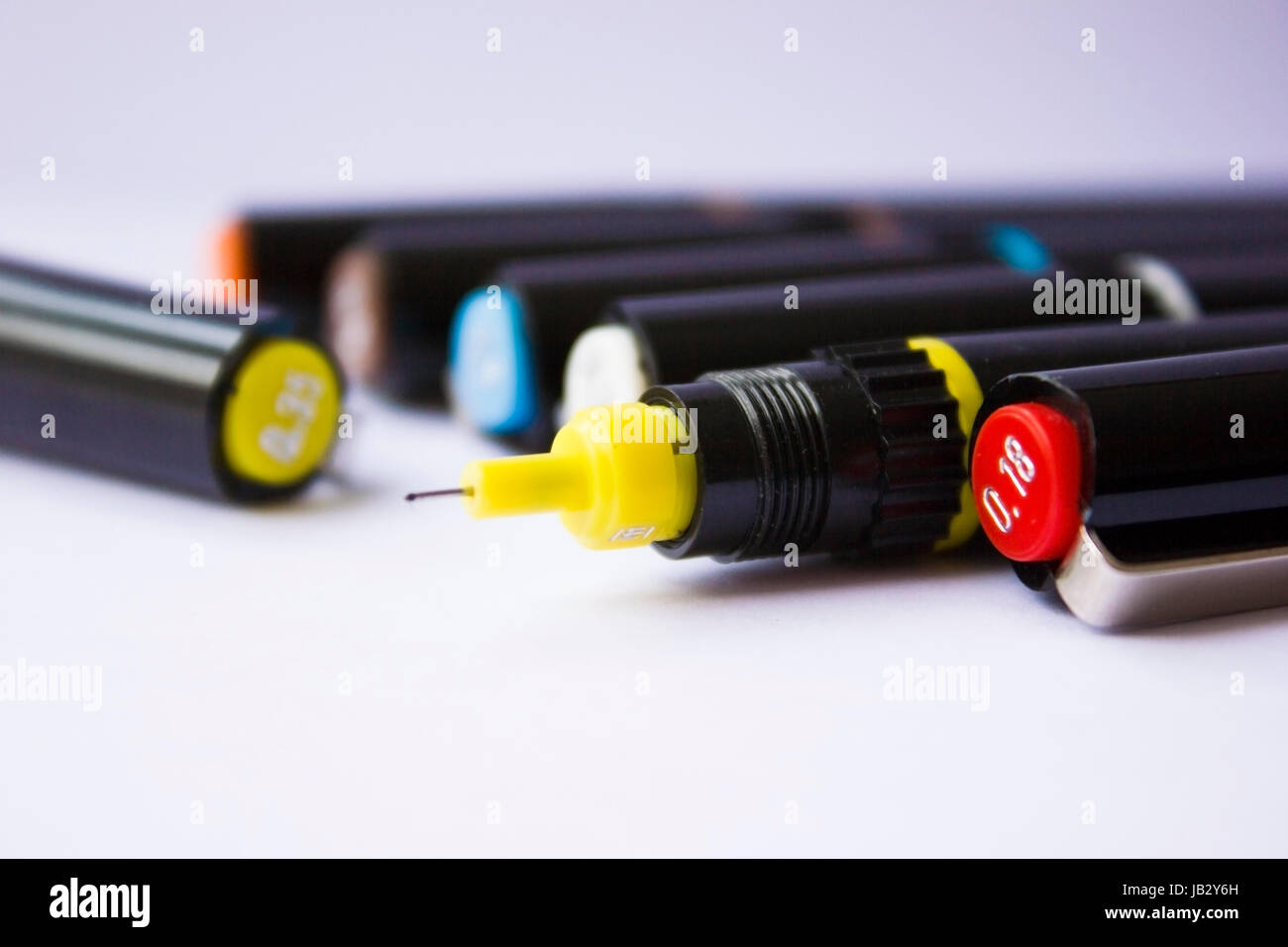 Technical pens on a white background Stock Photo - Alamy
