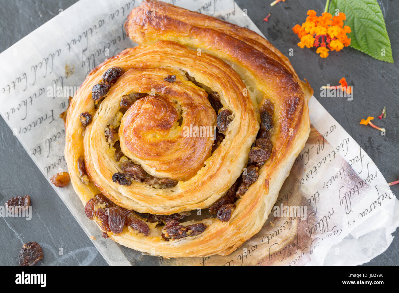 Raisin Danish pastry swirl, brioche Stock Photo - Alamy
