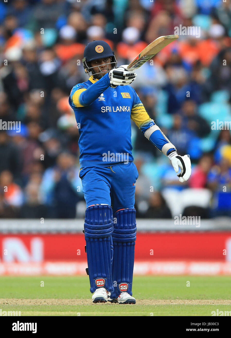 Sri Lanka's Angelo Mathews celebrates their victory over India during ...