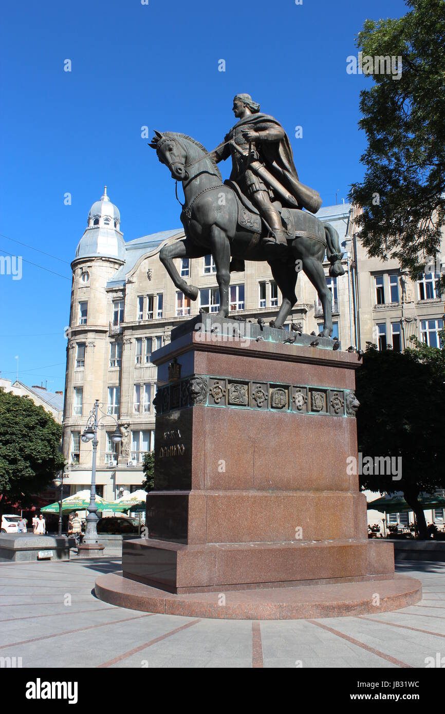 monument of Daniel of Galicia sitting on horse in Lvov city Stock Photo ...