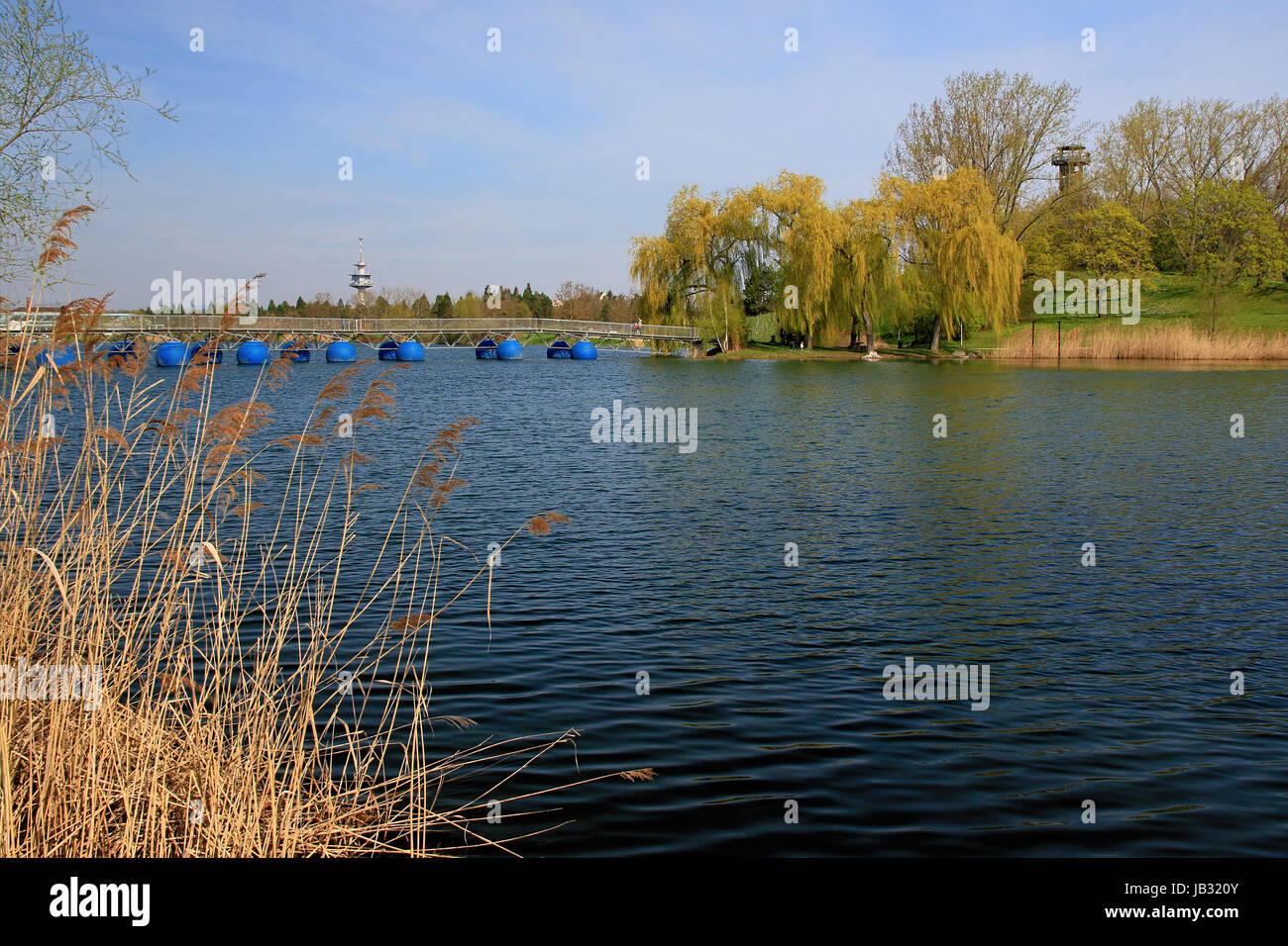 Aerial view of Freiburg Seepark which is a beautiful lake within the ...
