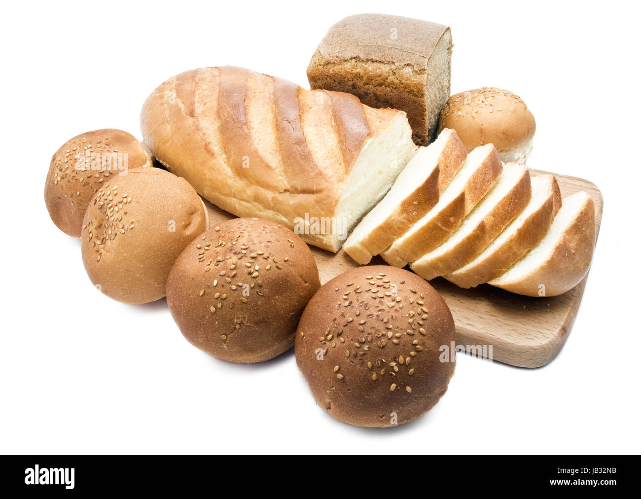 Different types of bread isolatedo on white background Stock Photo - Alamy