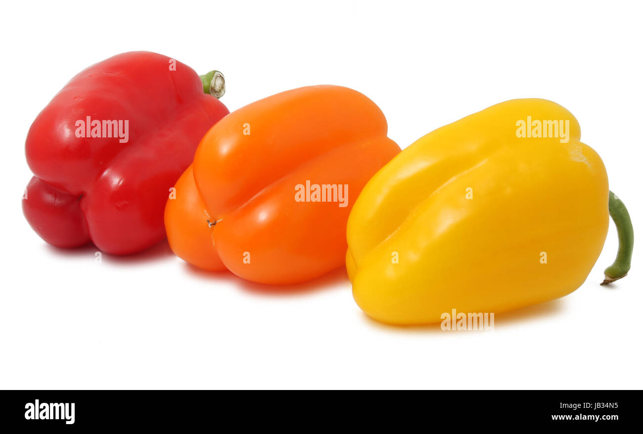 Three bell peppers isolated on white background Stock Photo - Alamy
