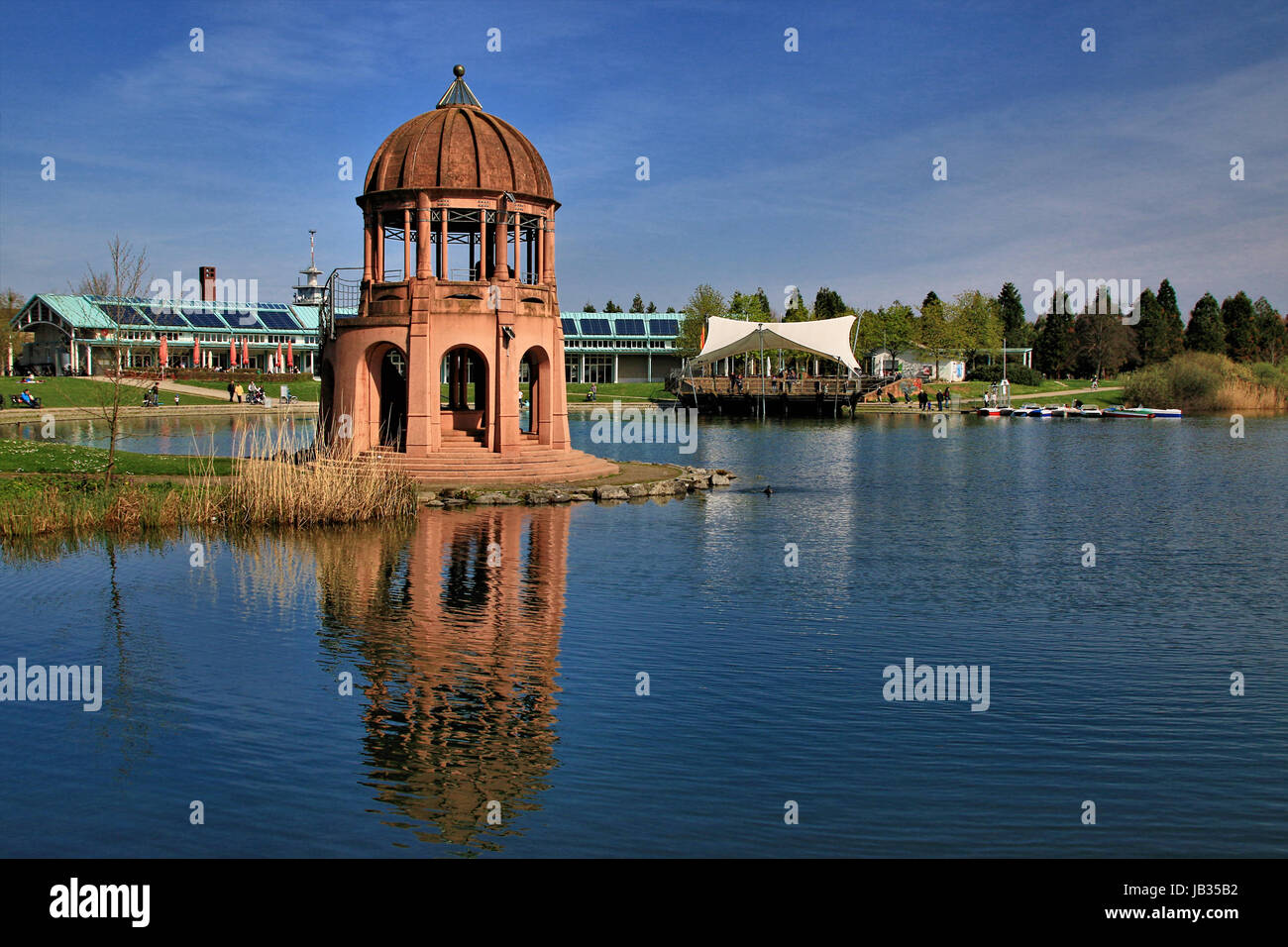 Aerial view of Freiburg Seepark which is a beautiful lake within the ...