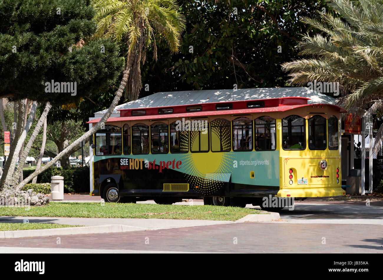 St Petersburg Florida USA. April 2017. A St Petersburg trolley downtown ...