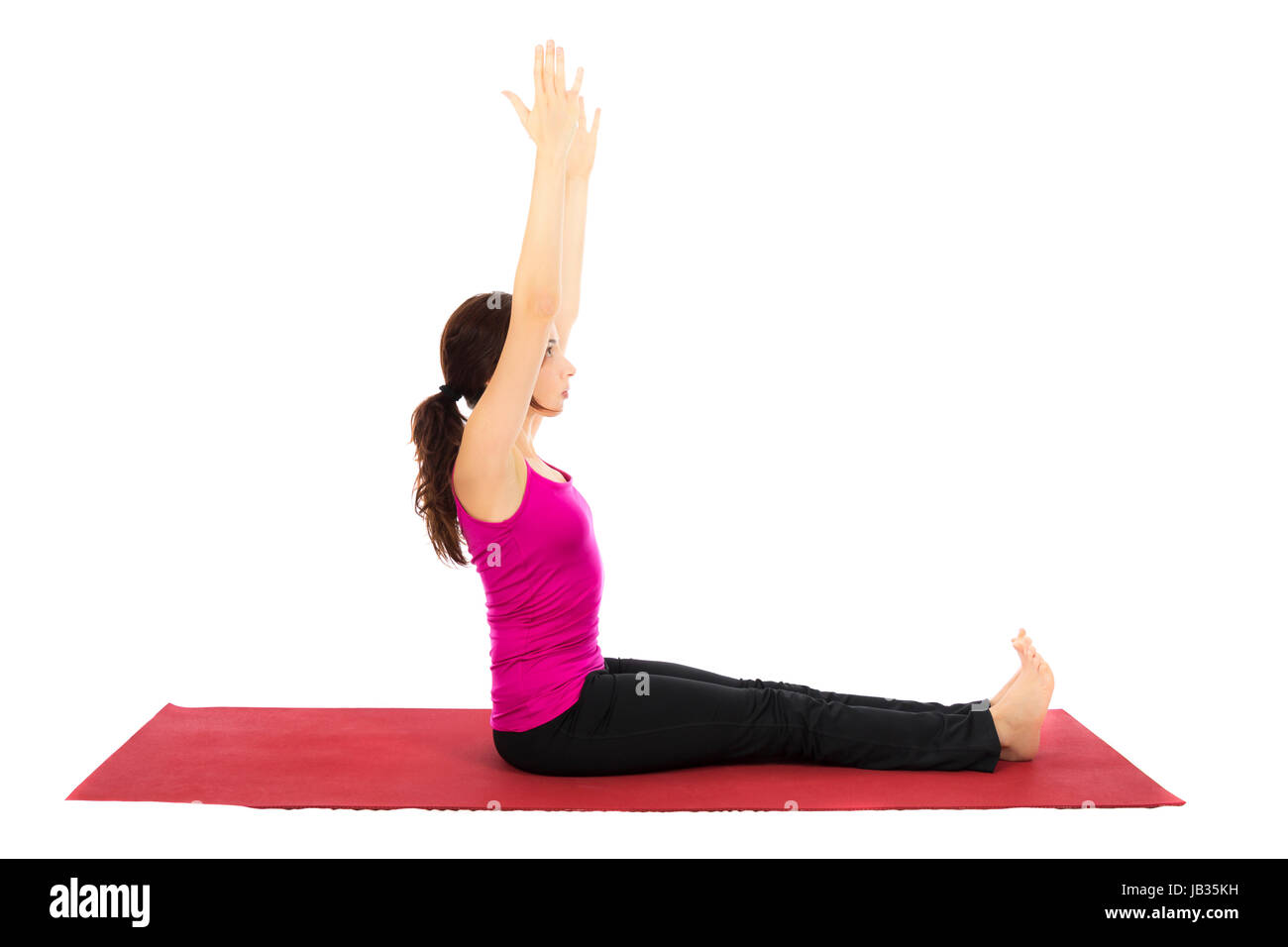 Young woman doing Staff Pose in Yoga (Series with the same model ...