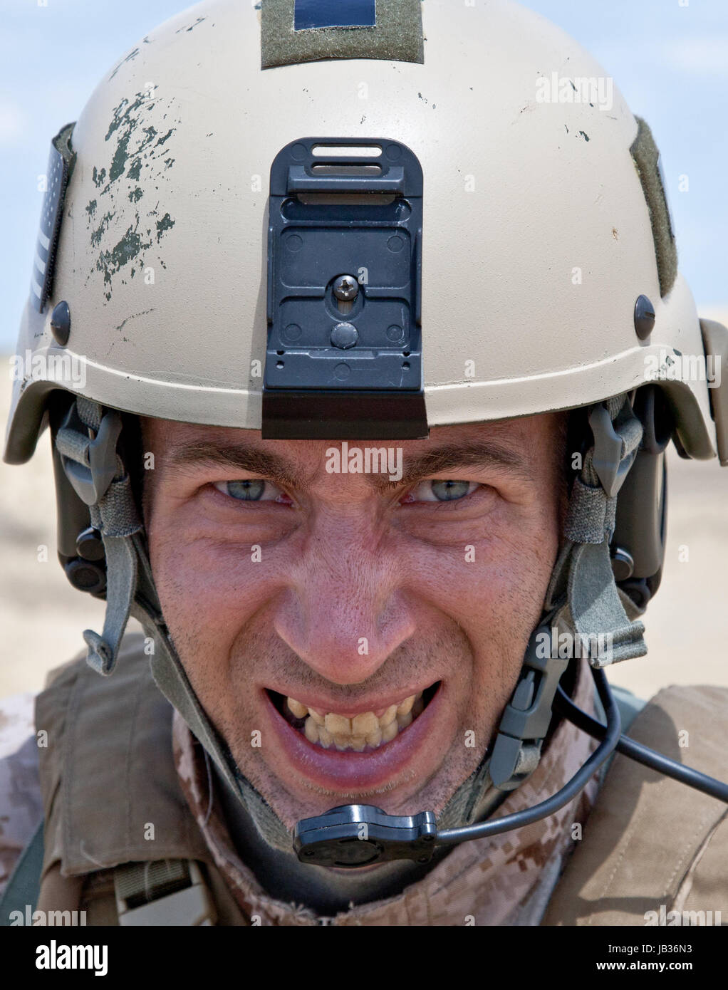 Scary face of US marine in the MARPAT uniform showing teeth Stock Photo ...