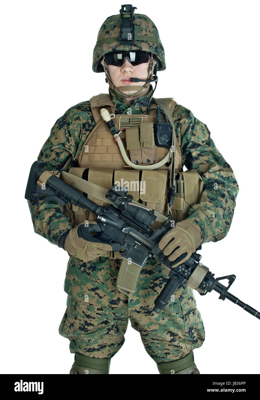 US soldier with his assault rifle on white background Stock Photo - Alamy