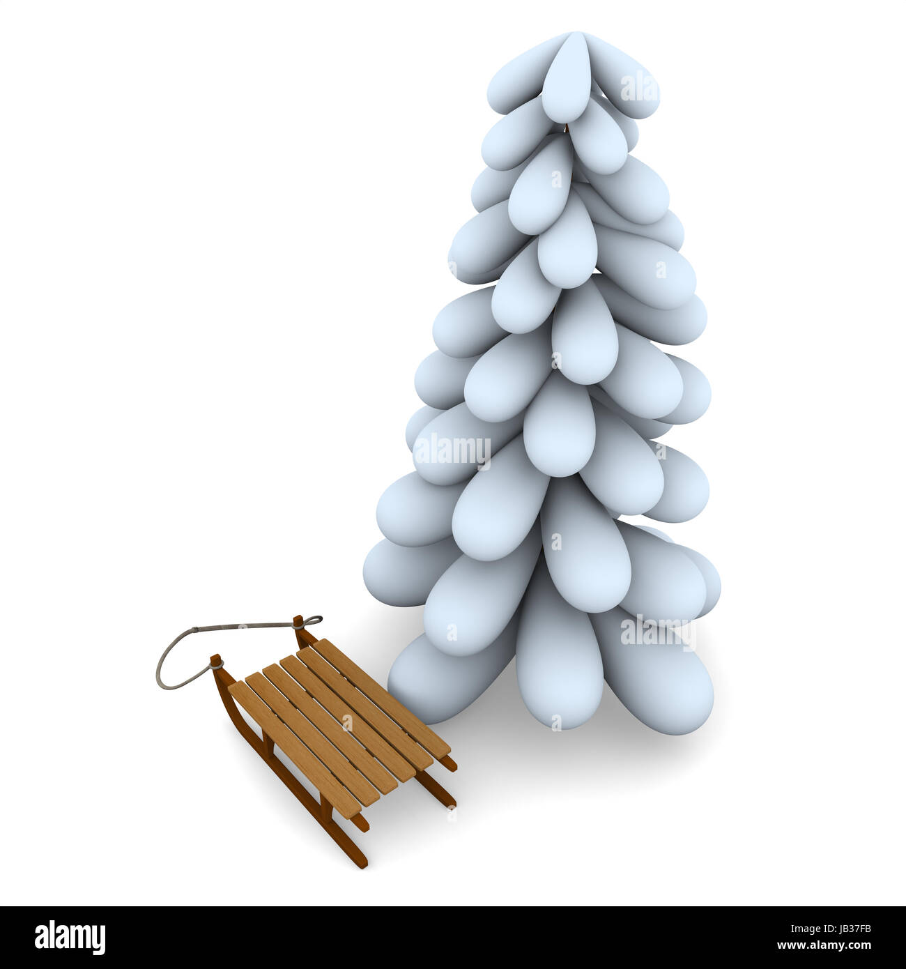 White christmas tree with sledge isolated on white background Stock ...