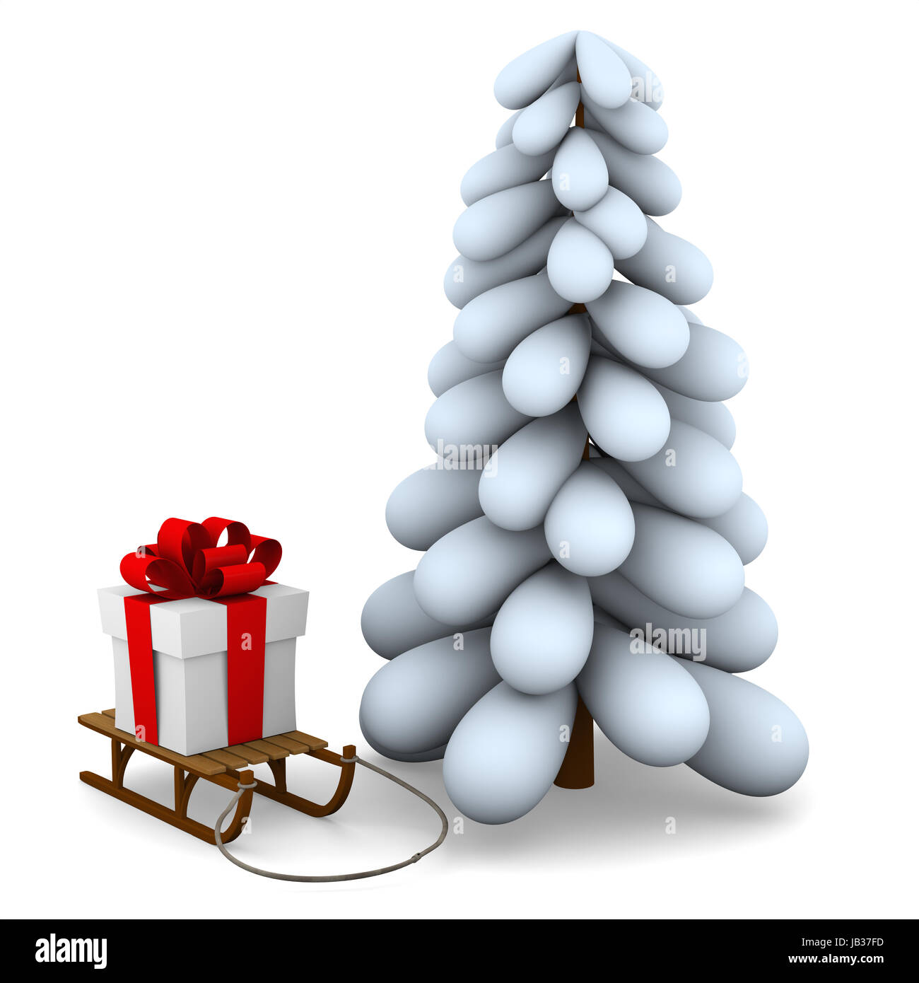 White christmas tree and sledge with christmas present isolated on ...