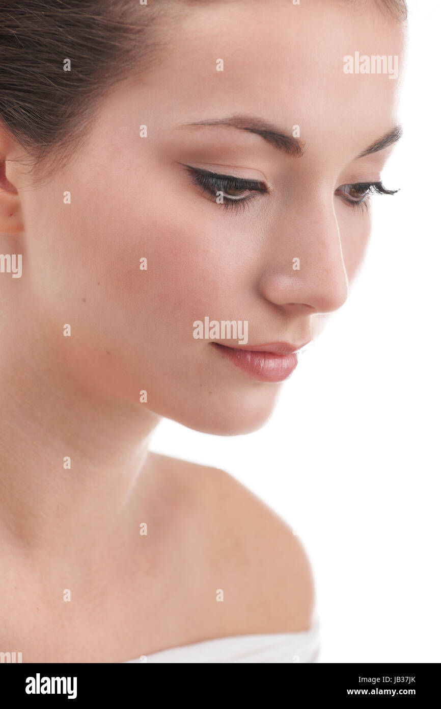 Young womans face with subtle make up and eye lash extensions Stock ...