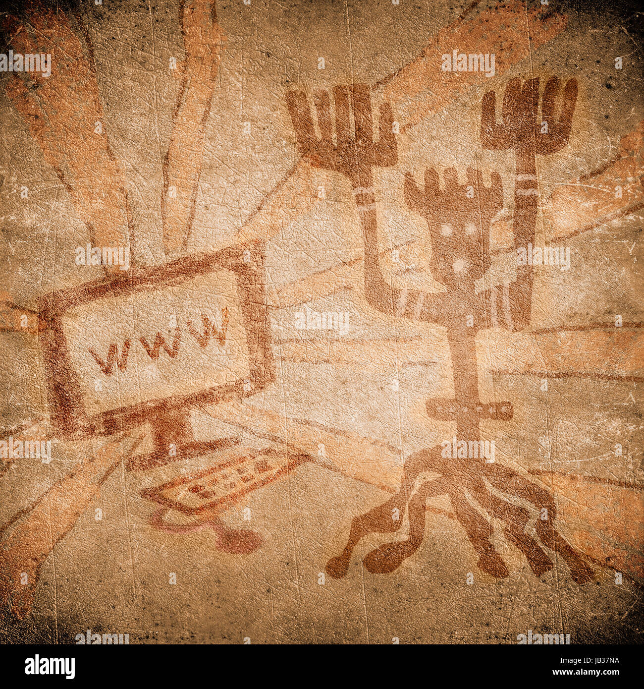 prehistoric painting with computer on line Stock Photo - Alamy