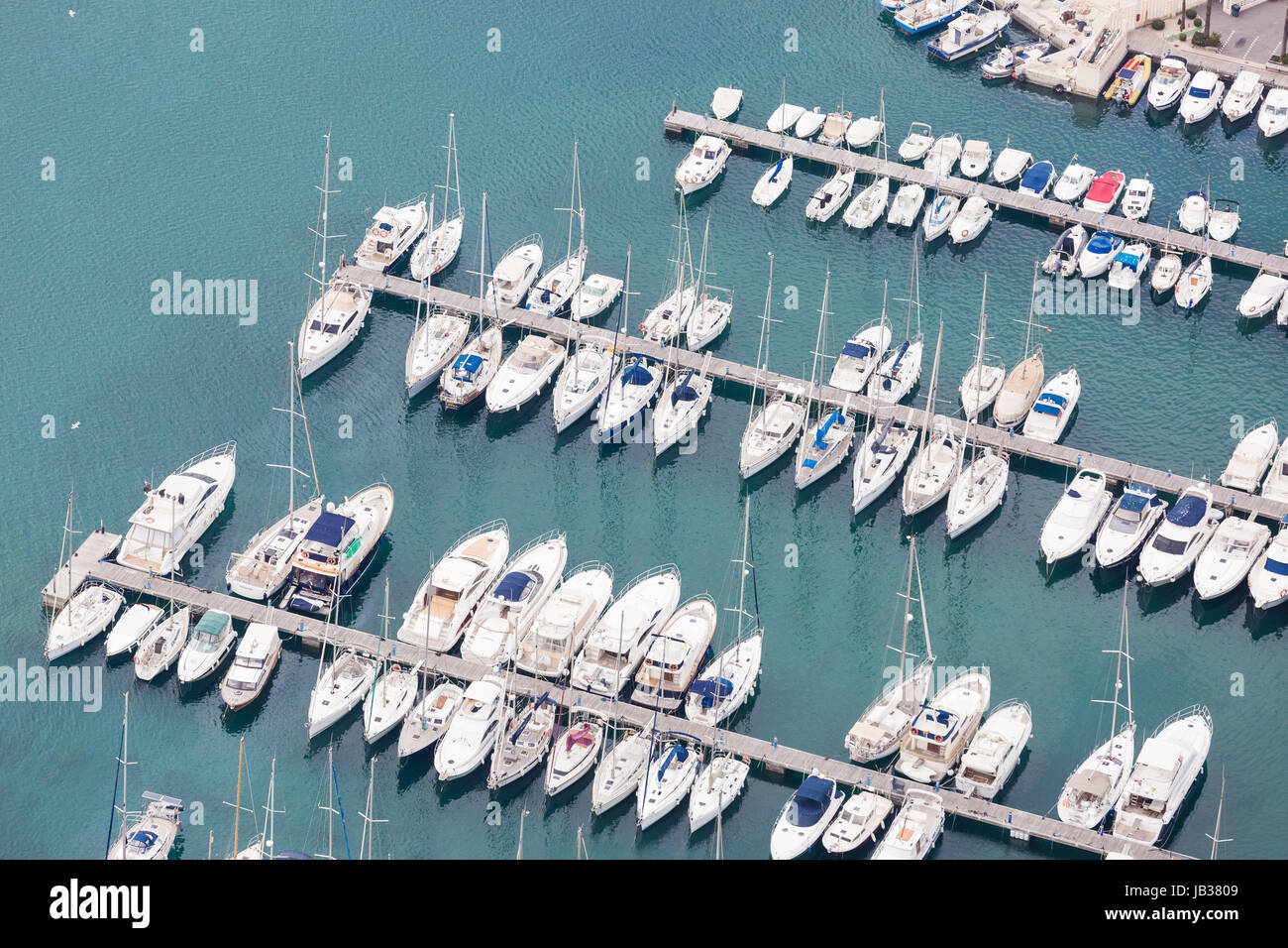 Photo of a harbor from above, marina, port full of yachts and sailboats ...