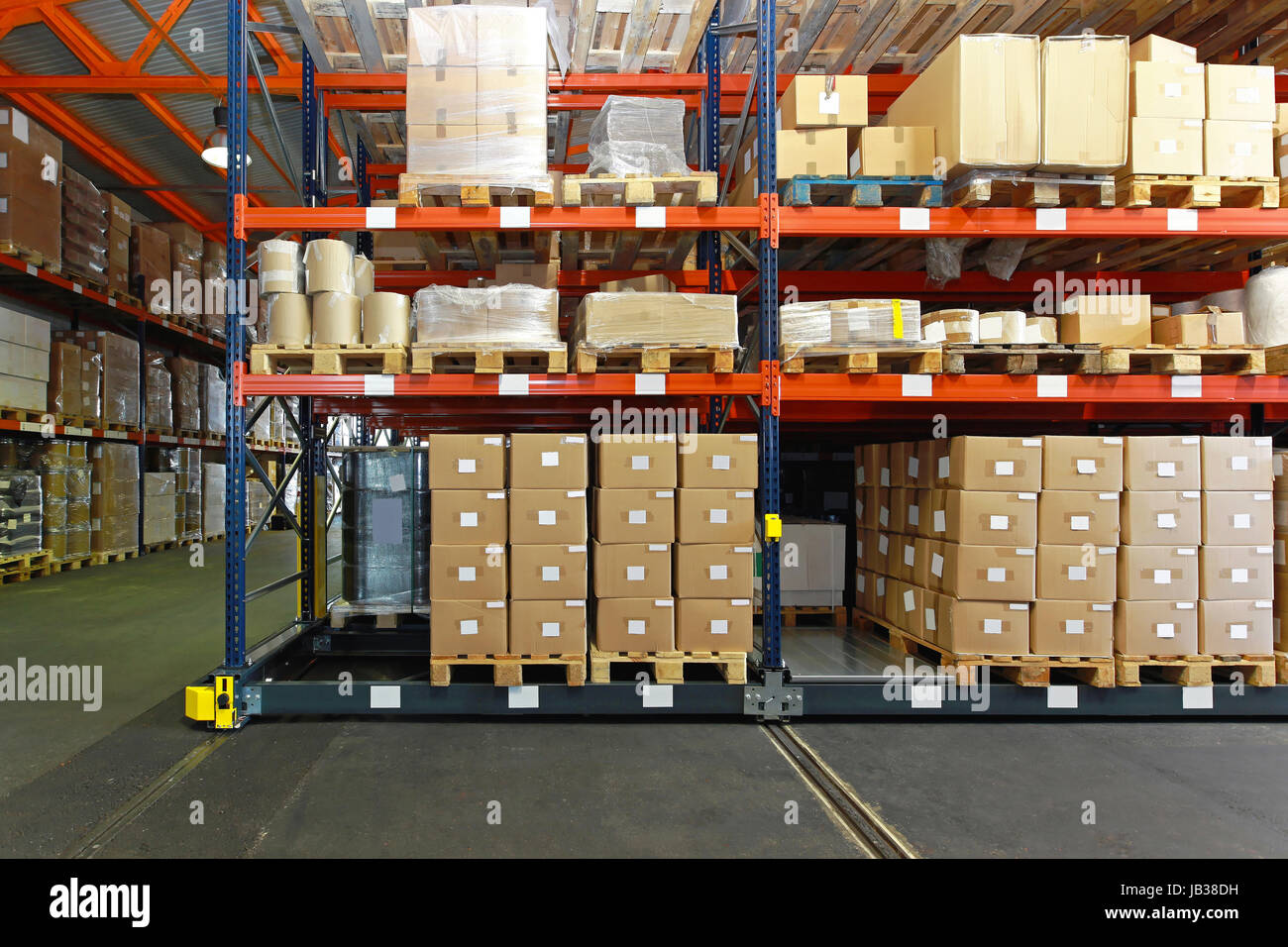 Distribution warehouse with mobile shelving system Stock Photo - Alamy