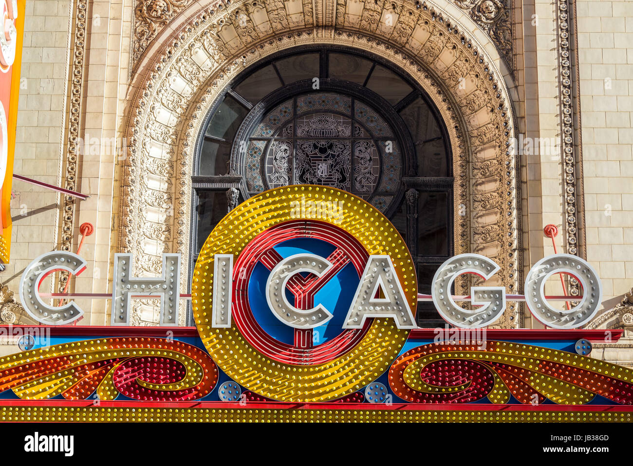 Colorful facade of the historic Chicago Theater Stock Photo - Alamy