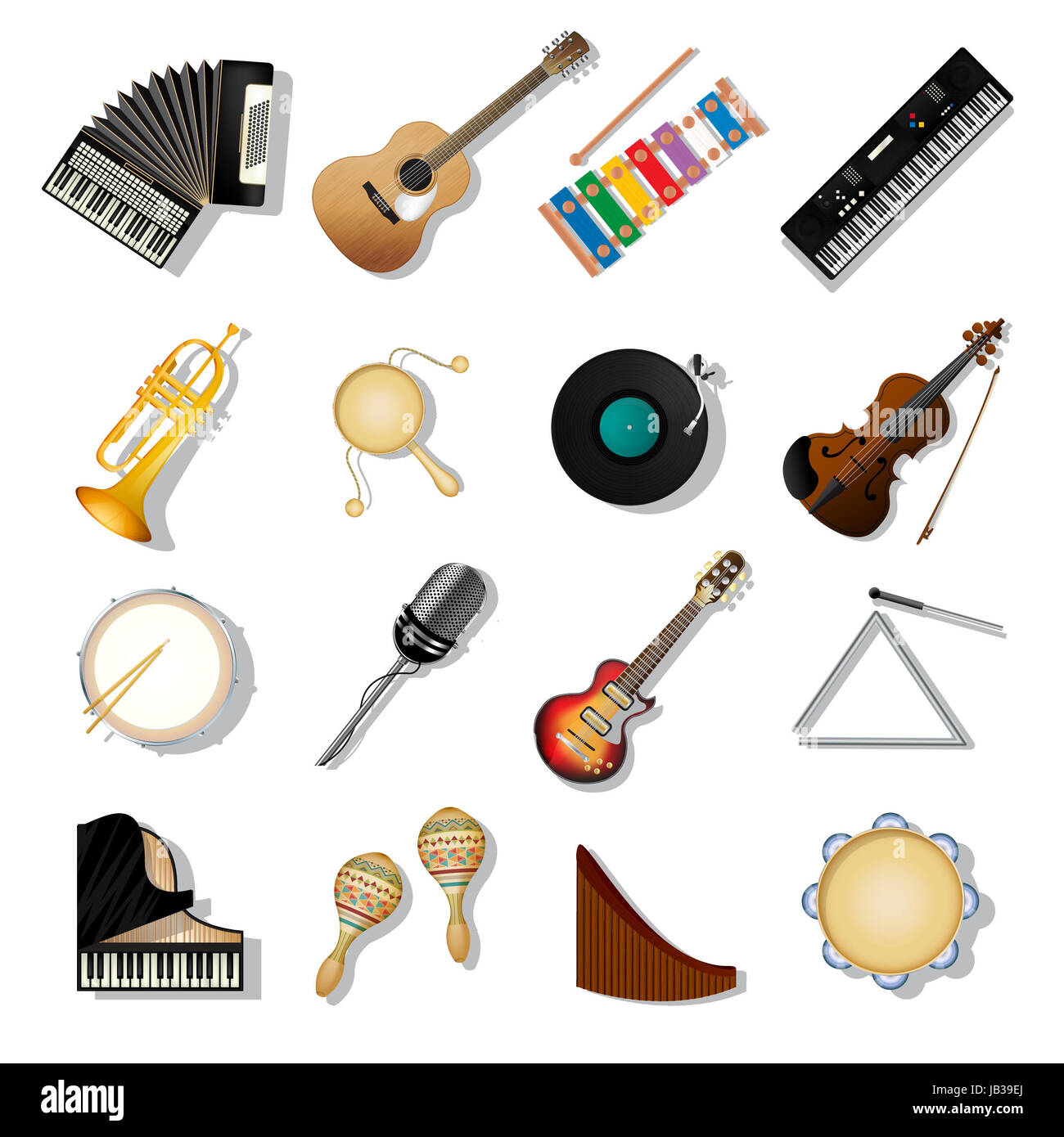 Musical instruments icon set over white background Stock Photo - Alamy