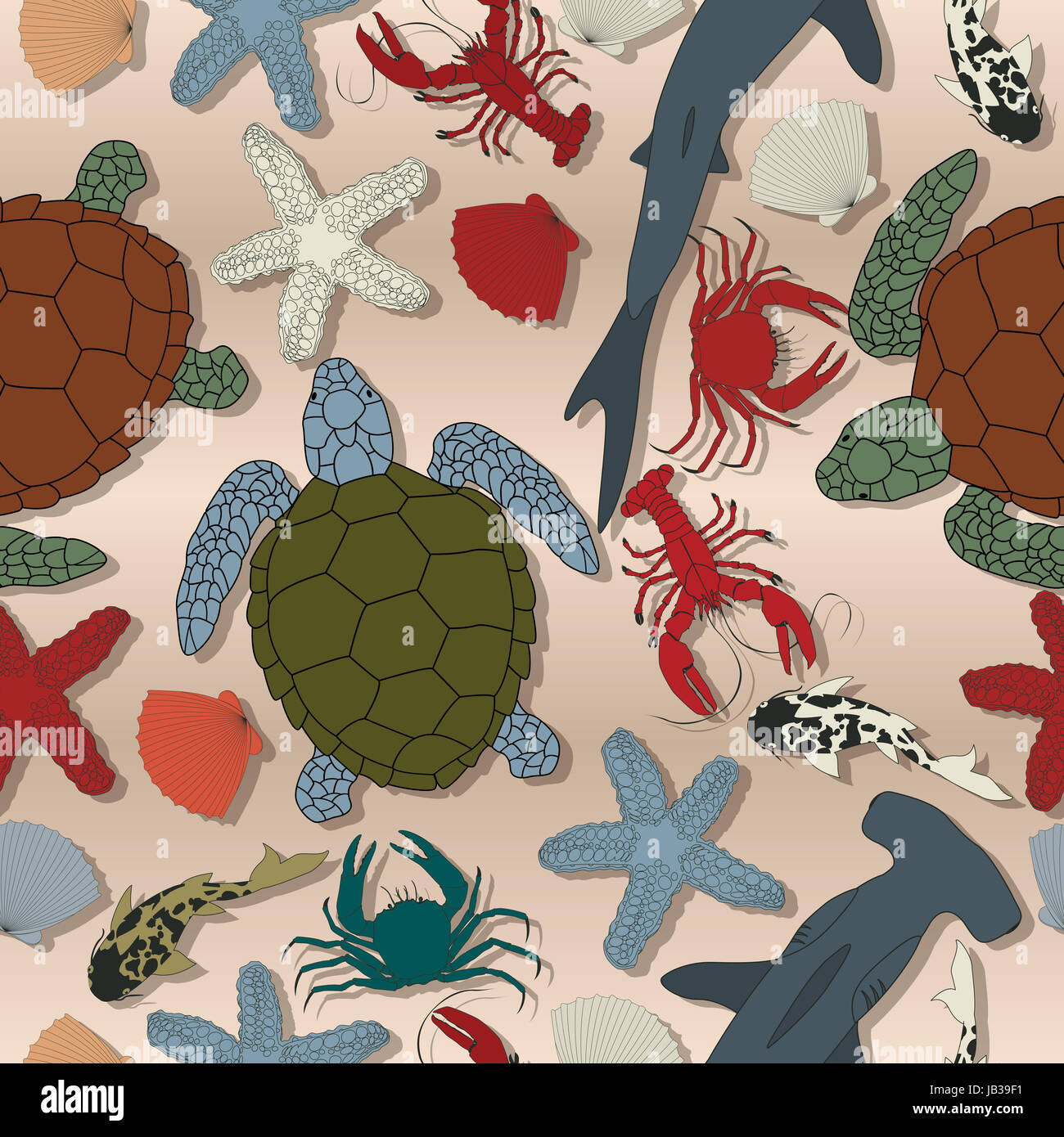 Sea life seamless pattern, cartoon art Stock Photo - Alamy