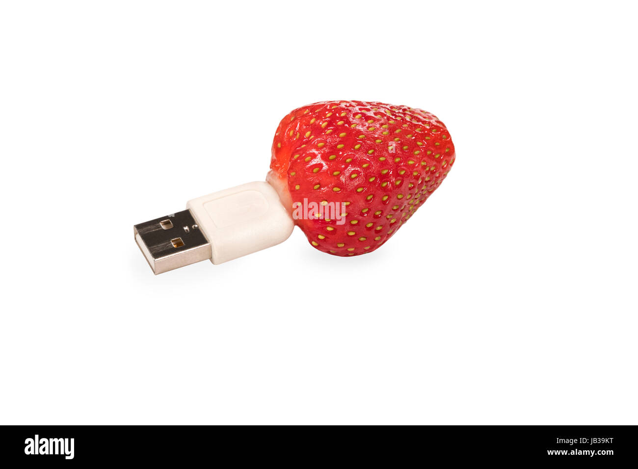 Conceptual photo - ripe strawberry with usb flash connector isolated on ...