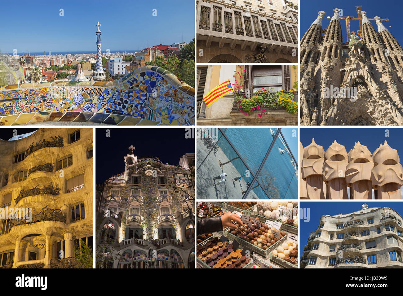 Barcelona famous landmarks picture collage (Catalunya, Spain Stock ...