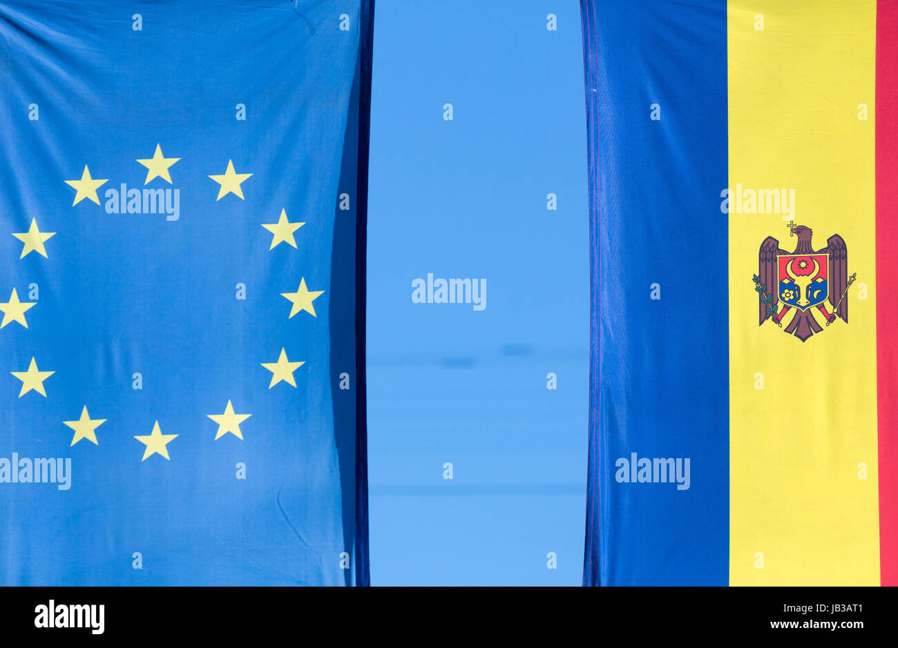 Chisinau, Moldova, EU flag and flag of Moldova Stock Photo - Alamy