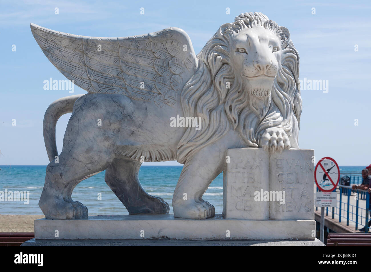 Marble Lion of Saint Mark statue on Foinikoudes promenade, Athenon ...
