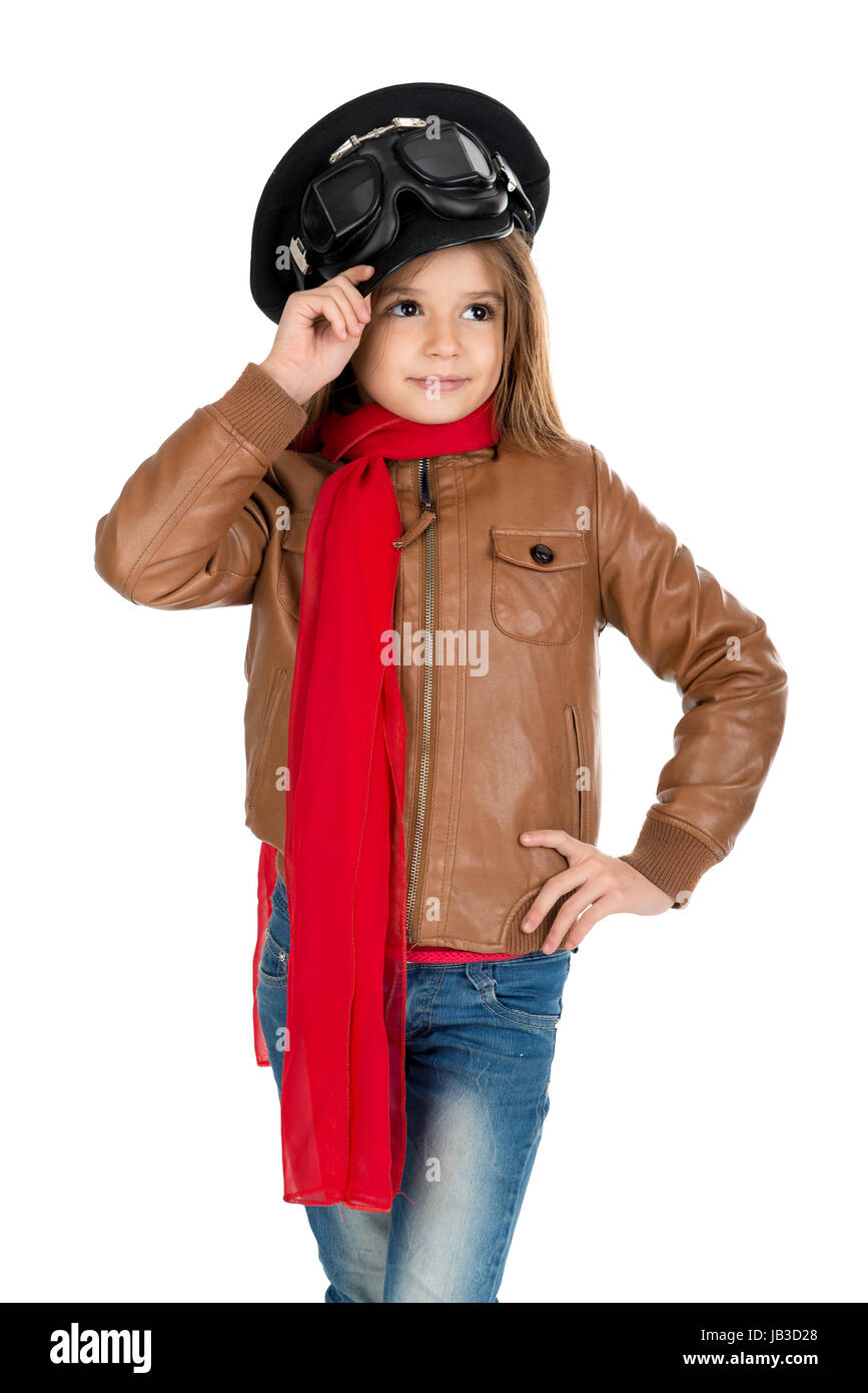 Young girl pilot isolated in white Stock Photo - Alamy