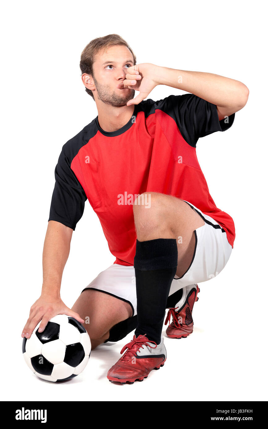 Happy football player isolated in white Stock Photo - Alamy