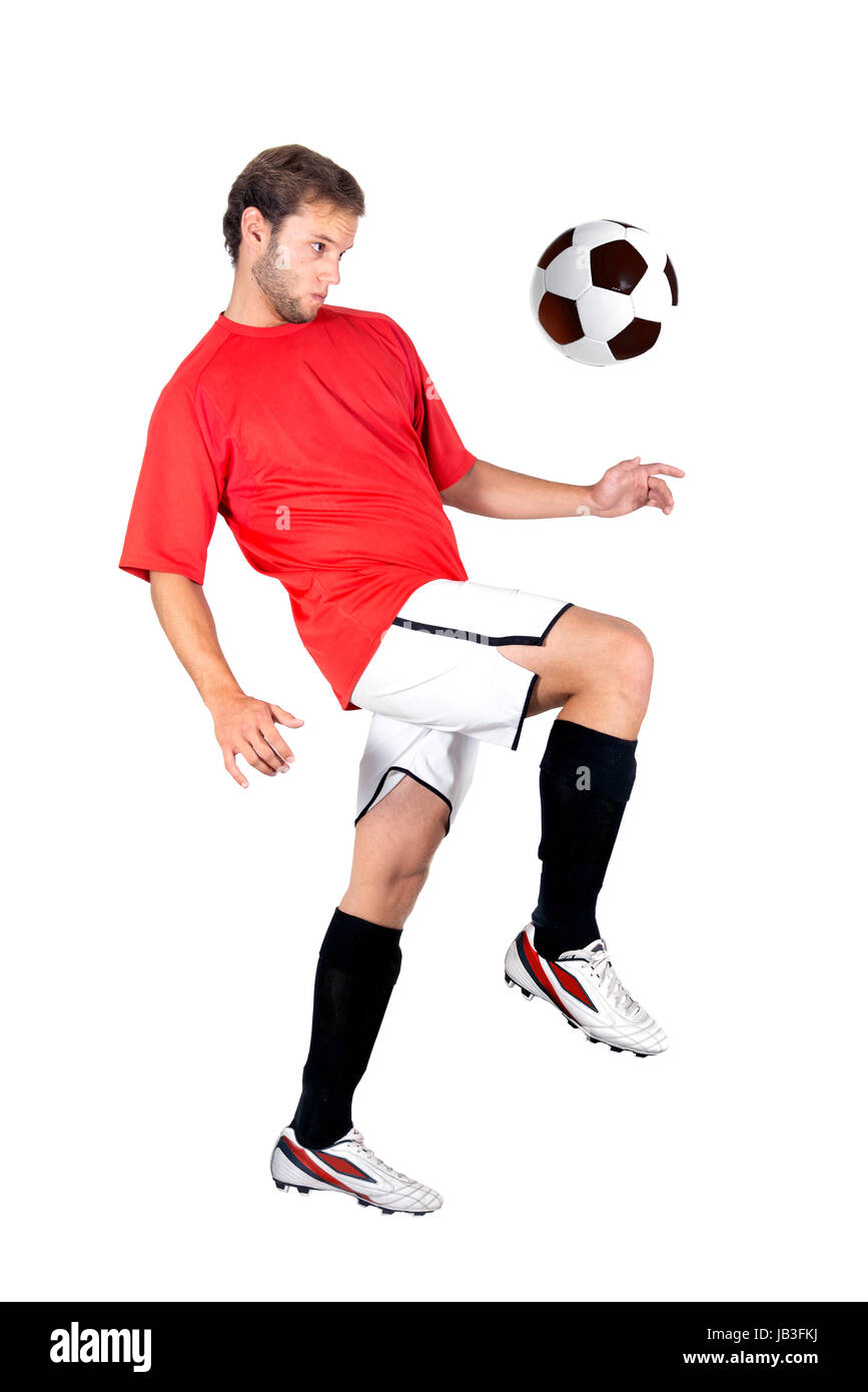Football player playing isolated in white Stock Photo - Alamy