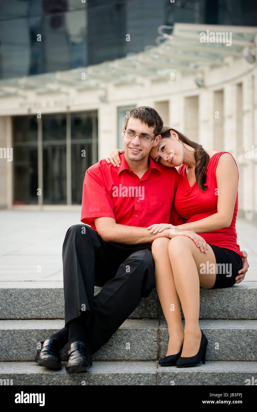 Lifestyle photo of young people dating - womans head on mans shoulder ...