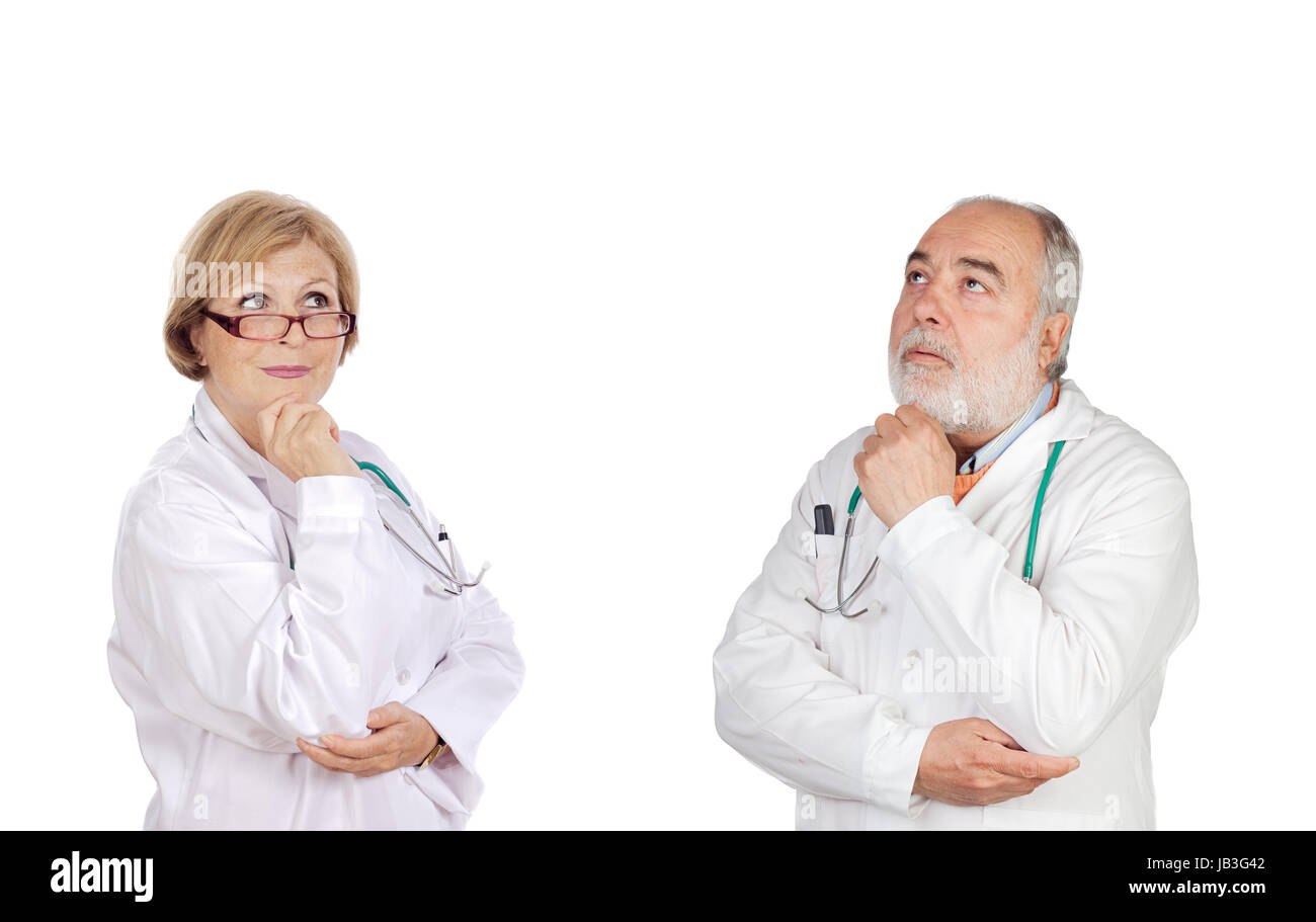 Experienced team of doctors thinking isolated on white background Stock ...