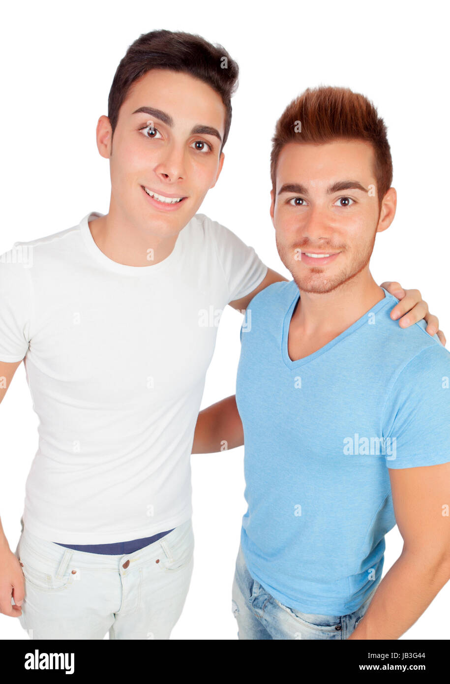 Two handsome brothers isolated on white background Stock Photo - Alamy