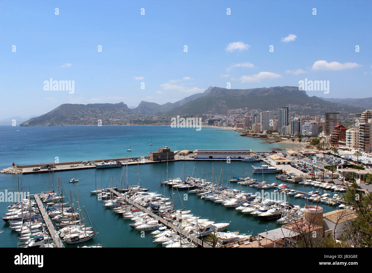 Panoramic view over Calp (Spain). Town bay beach Stock Photo - Alamy