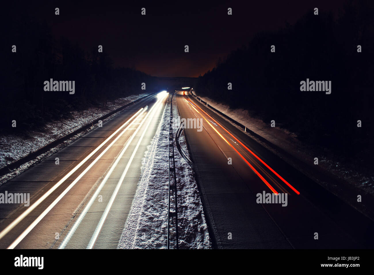 Winter highway at night with snow during winter Stock Photo - Alamy