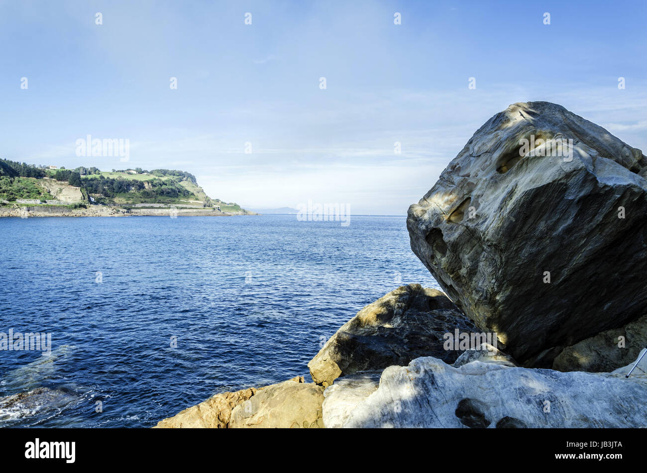 Beautiful rocks close to the ocean in Getaria city, Spain Stock Photo ...