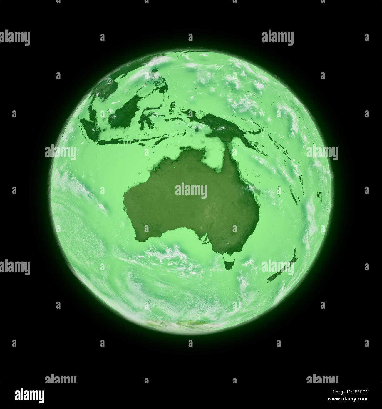 Australia on green planet Earth isolated on black background. Highly ...